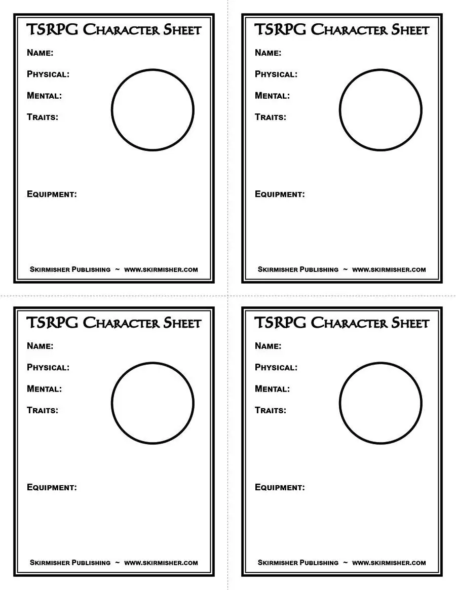 'TSRPG (Travel-Sized RPG)' Character Sheets - Skirmisher Publishing ...