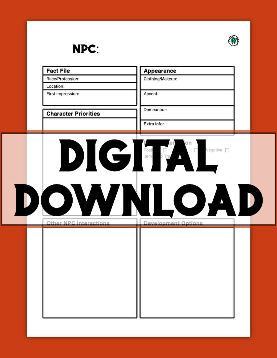 TTRPG NPC Notes Sheet - Game Master Planning Aide - Rolerunner Rolls ...