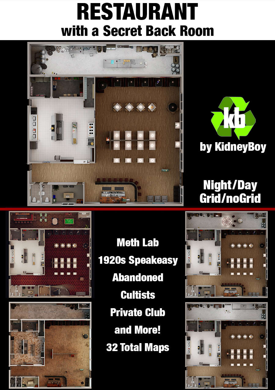 Restaurant w/Secret Back Room Battlemaps - KidneyBoy | DriveThruRPG