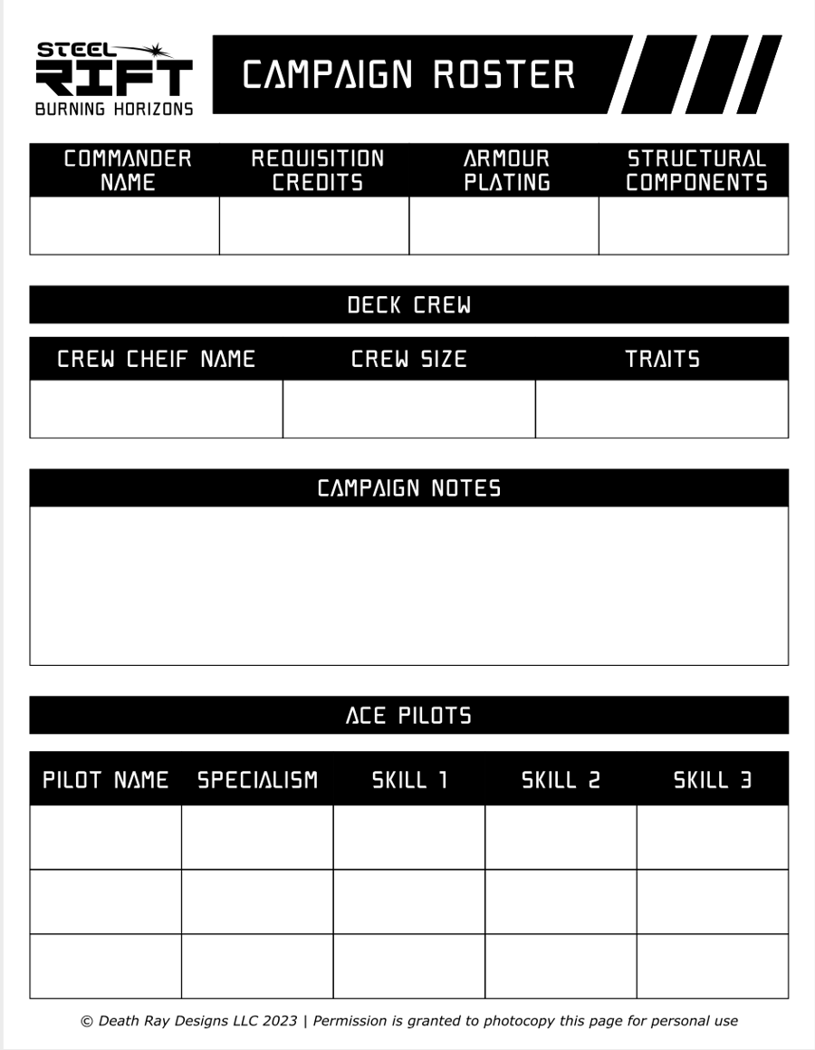 Steel Rift - Burning Horizons Campaign Roster Sheet - Ash Barker ...