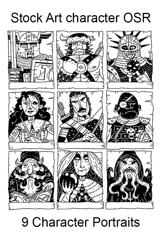 Stock Art Character OSR - 9 Character Portraits - Black Skull Cult ...