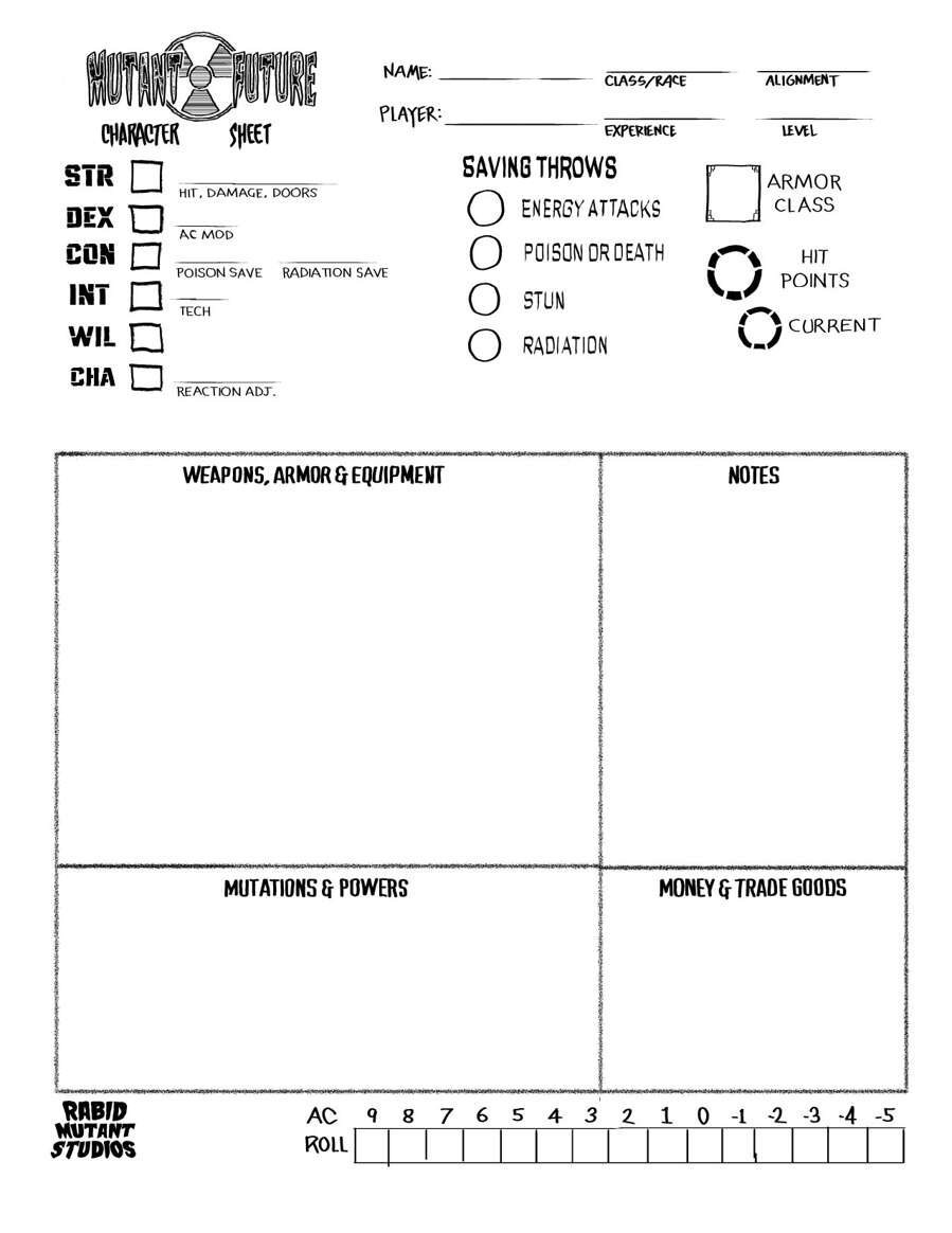 Mutant Future Character Sheet - Rabid Mutant Studios | DriveThruRPG