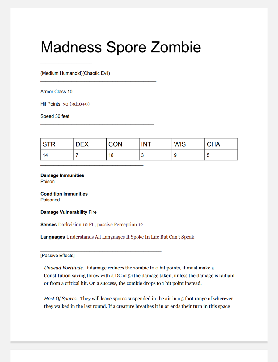 Madness Spore Zombie Statblock (5e) (Isles of Madness Teaser) - Osiris ...