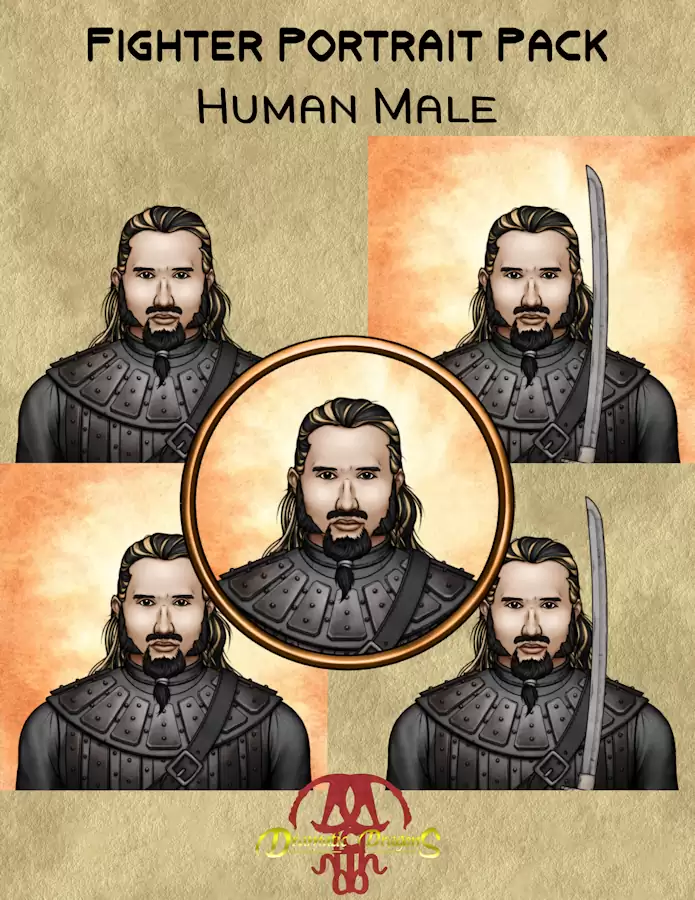 Fighter Portrait Pack - Human Male (60) - Dramatic Dragons | DriveThruRPG
