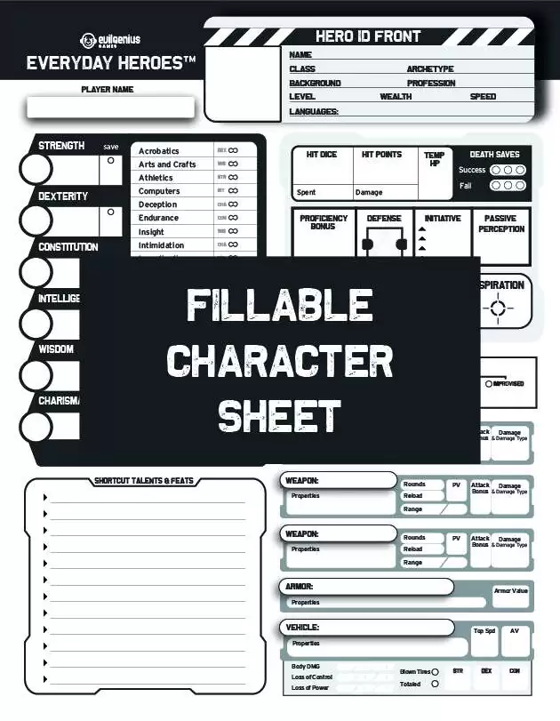 Everyday Heroes™ Character Sheets - Evil Genius Games | DriveThruRPG