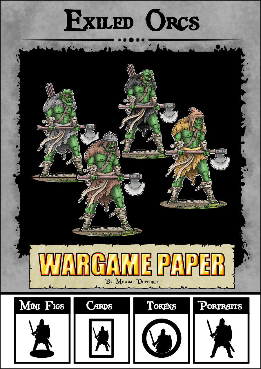 Exiled Orcs - Customizable and Printable Paper Mini Figures and Cards - WargamePaper | DriveThruRPG