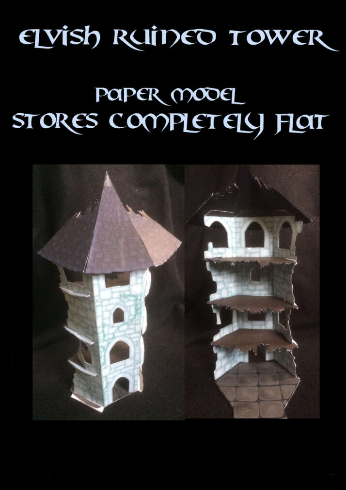 Elvish Ruined Tower Collapsible Paper Terrain - Eco Fantasy Creations ...