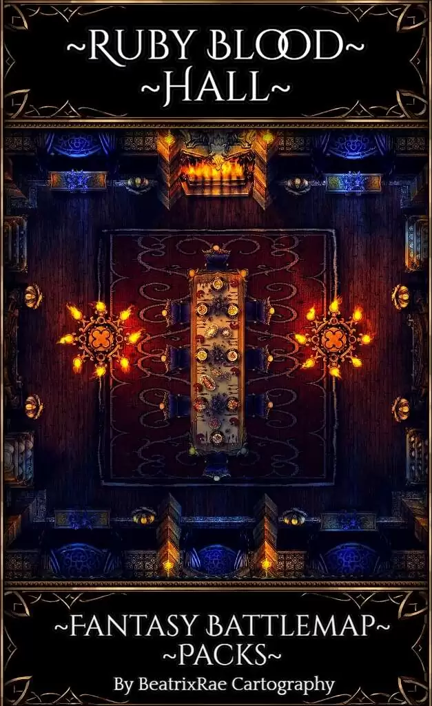 The Ruby Blood Hall {Fantasy Battlemap Pack} 40x30 - BeatrixRae ...