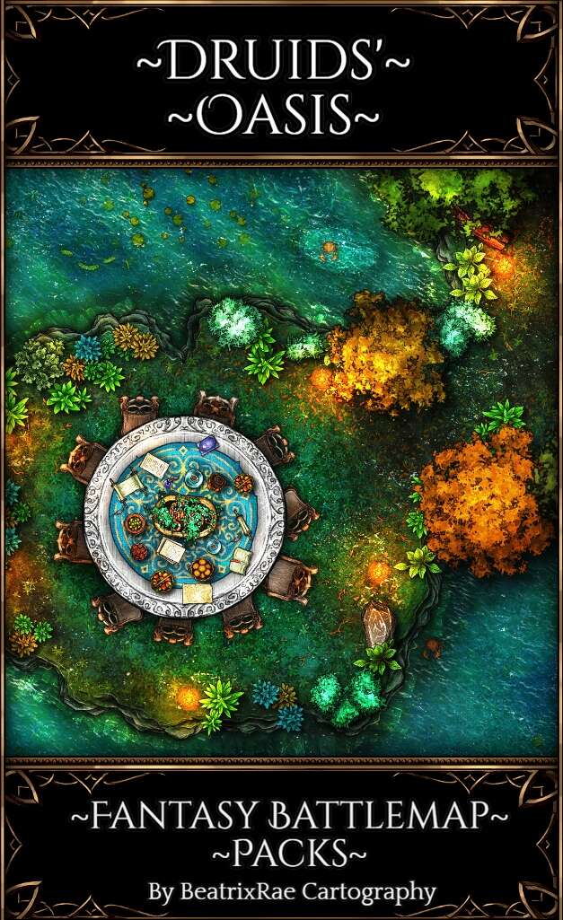 Druids' Oasis {Fantasy Battlemap Pack} 40x30 - BeatrixRae Cartography ...