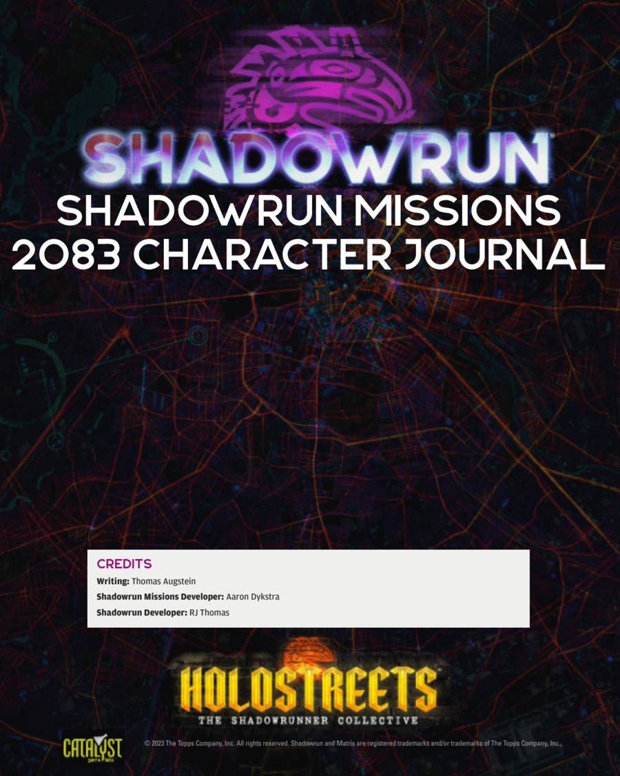 Shadowrun Missions 2083 Character Journal - Catalyst Game Labs ...