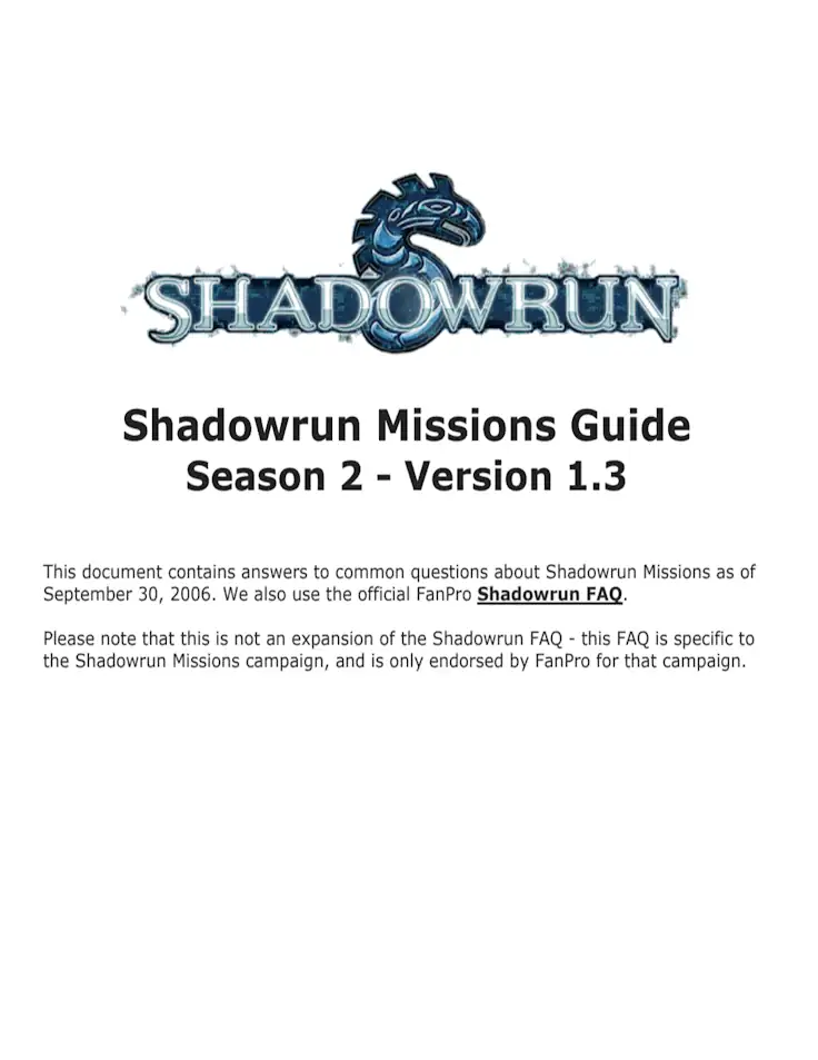 Shadowrun Missions FAQ 4th Edition Denver - Catalyst Game Labs ...
