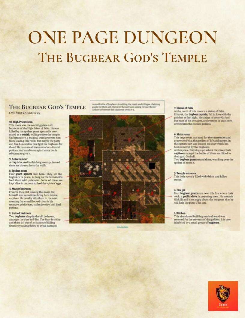 One Page Dungeon #4 - The Bugbear God's Temple - Xapur_RPG | One Page ...