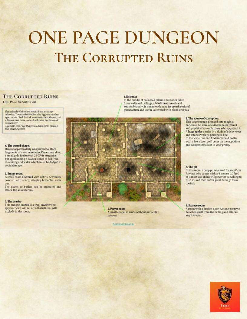 One Page Dungeon #8 - The Corrupted Ruins - Xapur_RPG | One Page ...
