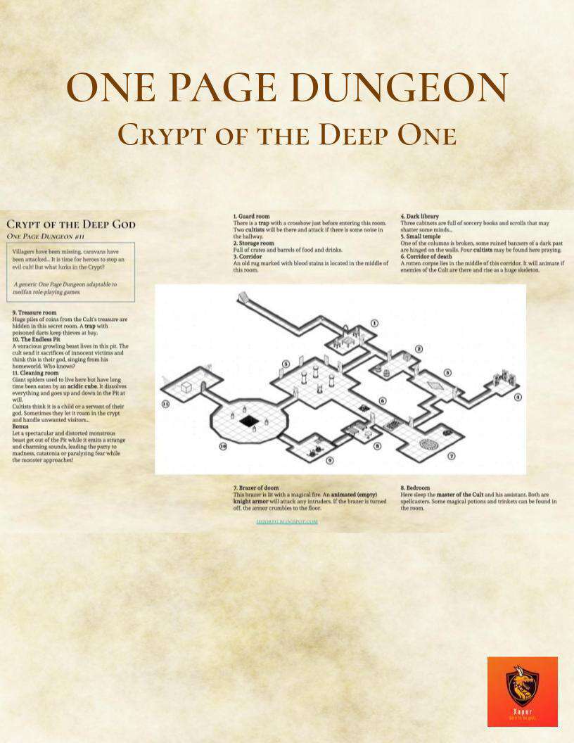 One Page Dungeon #11 - Crypt of the Deep God - Xapur_RPG | One Page ...
