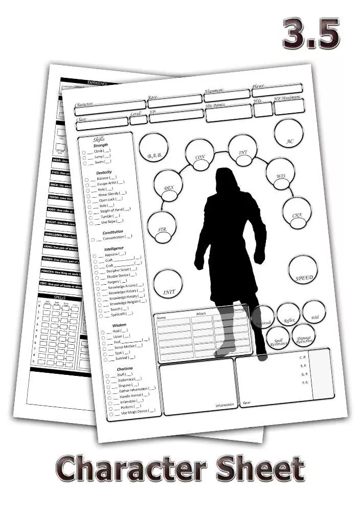 Character Sheet B&W 3.5 Ed - RC RPG | DriveThruRPG