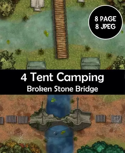 4 Tent camping and broken bridge map - owlschoolmaps | DriveThruRPG