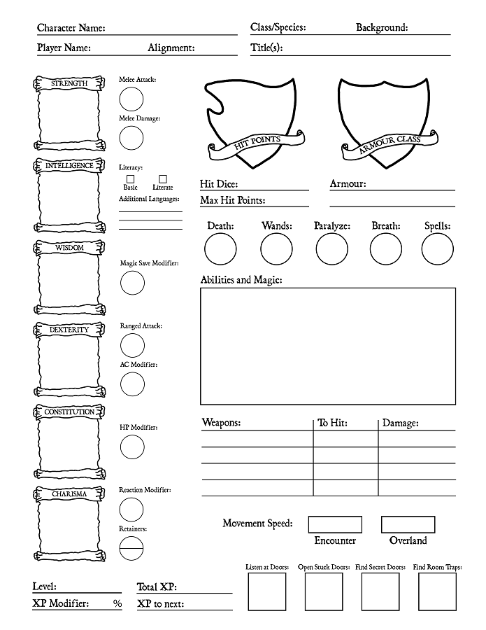 B/X Minimalist Character Sheet - Lucky Rat Press | DriveThruRPG