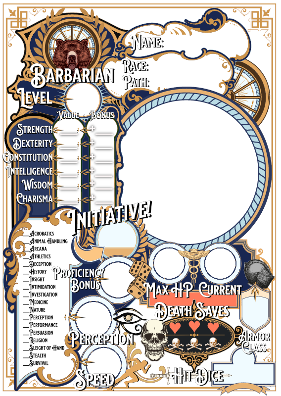 Artisan 5E Barbarian Character Sheet- Royal - Overland Trading Company ...