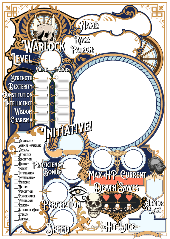 Artisan 5E Warlock Character Sheet- Royal - Overland Trading Company ...