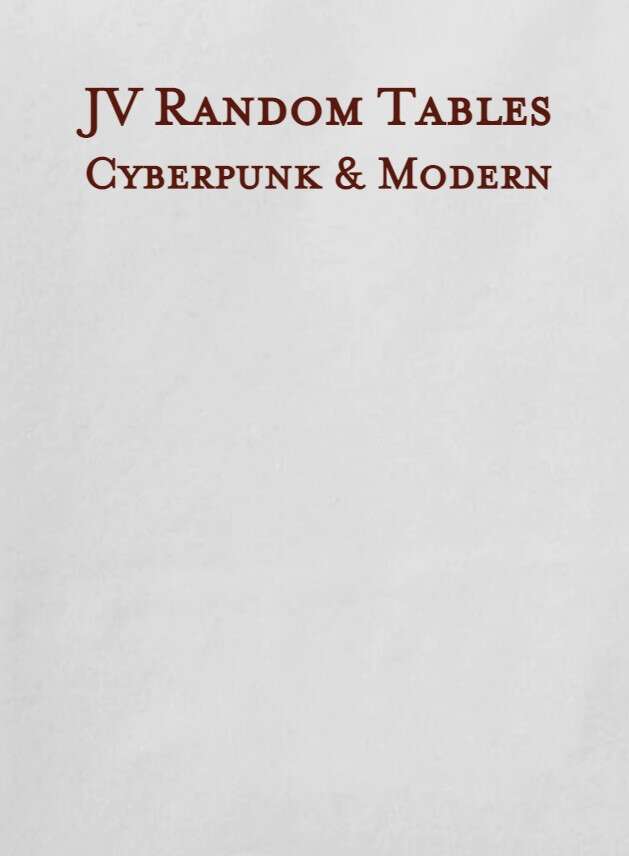 JV Random Tables: Cyberpunk & Modern - Unfolding Machines | DriveThruRPG