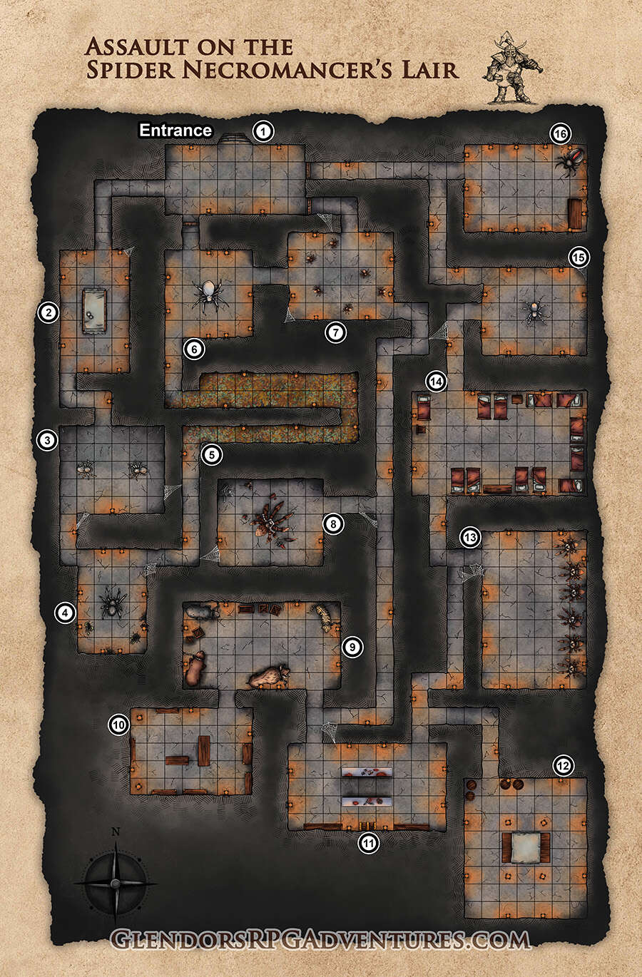 Assault on the Spider Necromancer's Lair dungeon map - Glendor's RPG ...