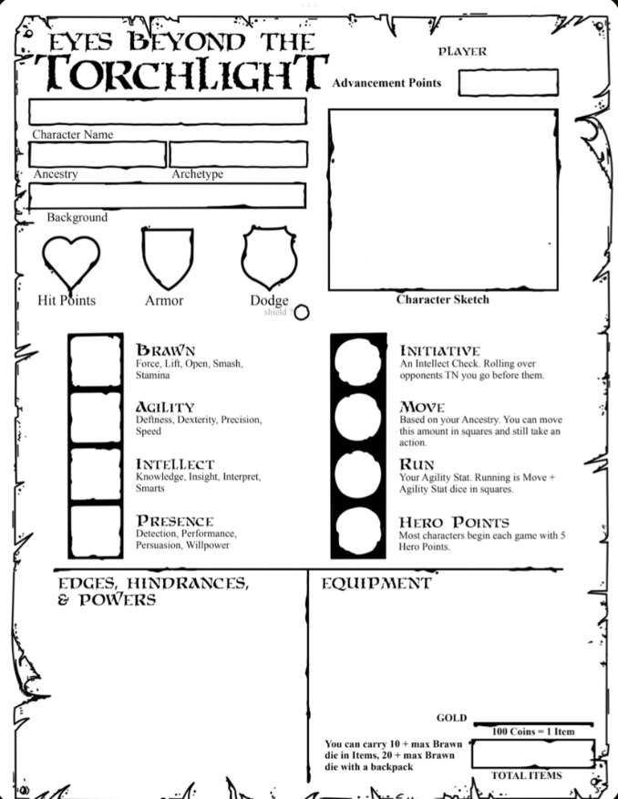 Eyes Beyond the Torchlight Character Sheet (Portrait) - MAX HP ...
