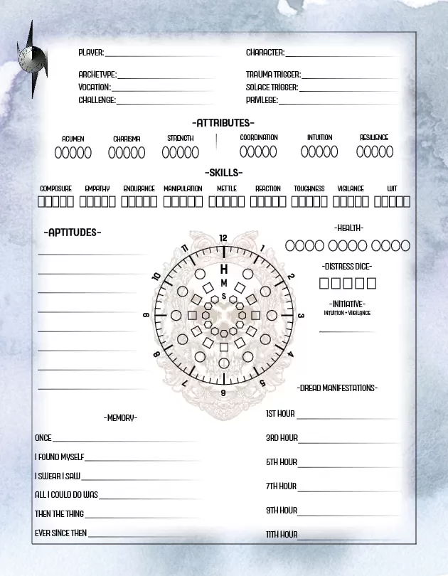 The Midnight World - Character Sheet - Gem and Eye RPG Studios | DriveThruRPG