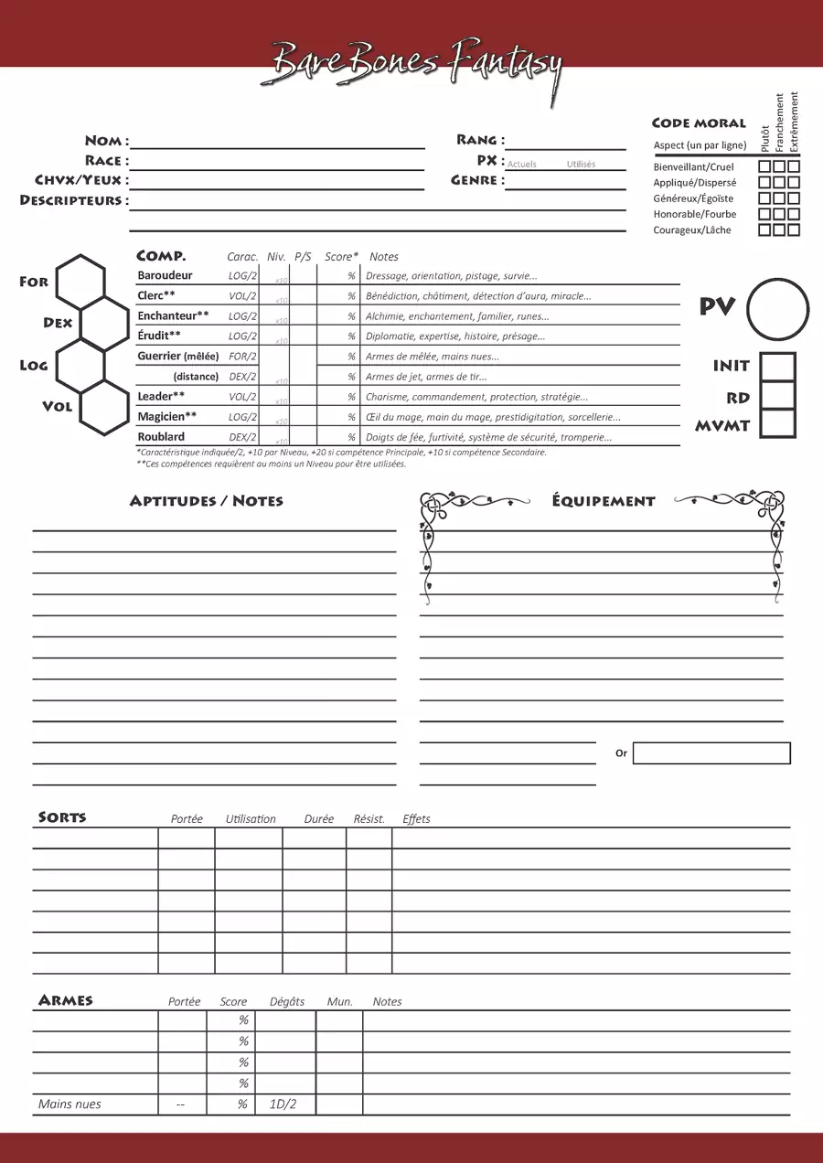 BareBones Fantasy - Feuille de personnage - InterVal | DriveThruRPG