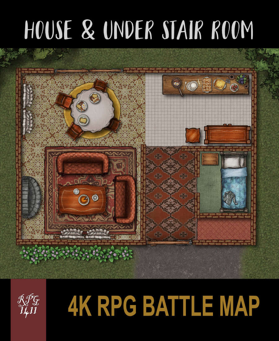 House and Under Stair Room, RPG Battle Map - RPG 1411 | DriveThruRPG