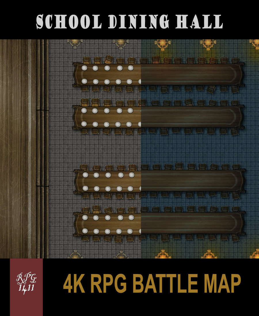 School Dining Hall, RPG Battle Map - RPG 1411 | DriveThruRPG