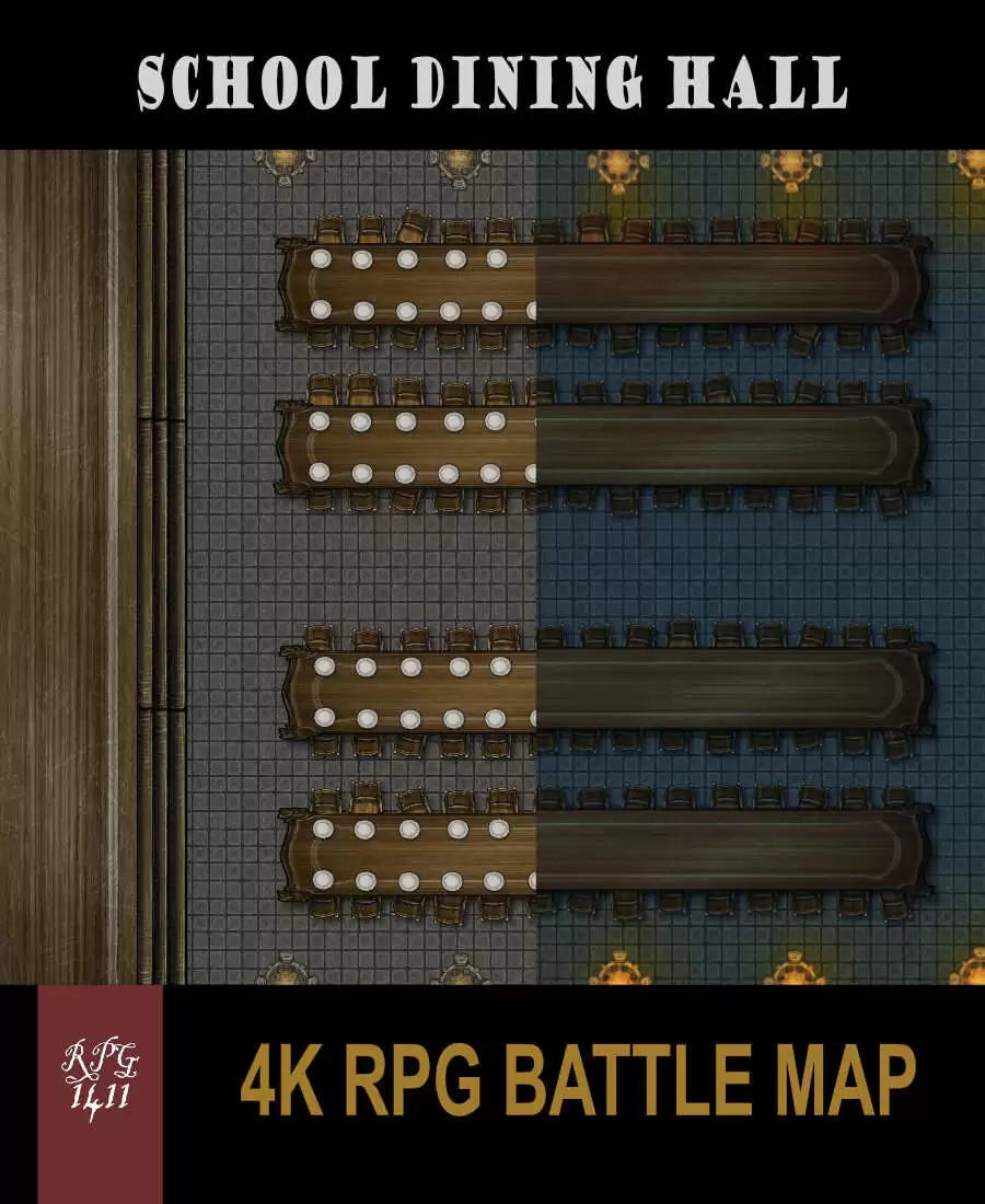 School Dining Hall, RPG Battle Map - RPG 1411 | DriveThruRPG