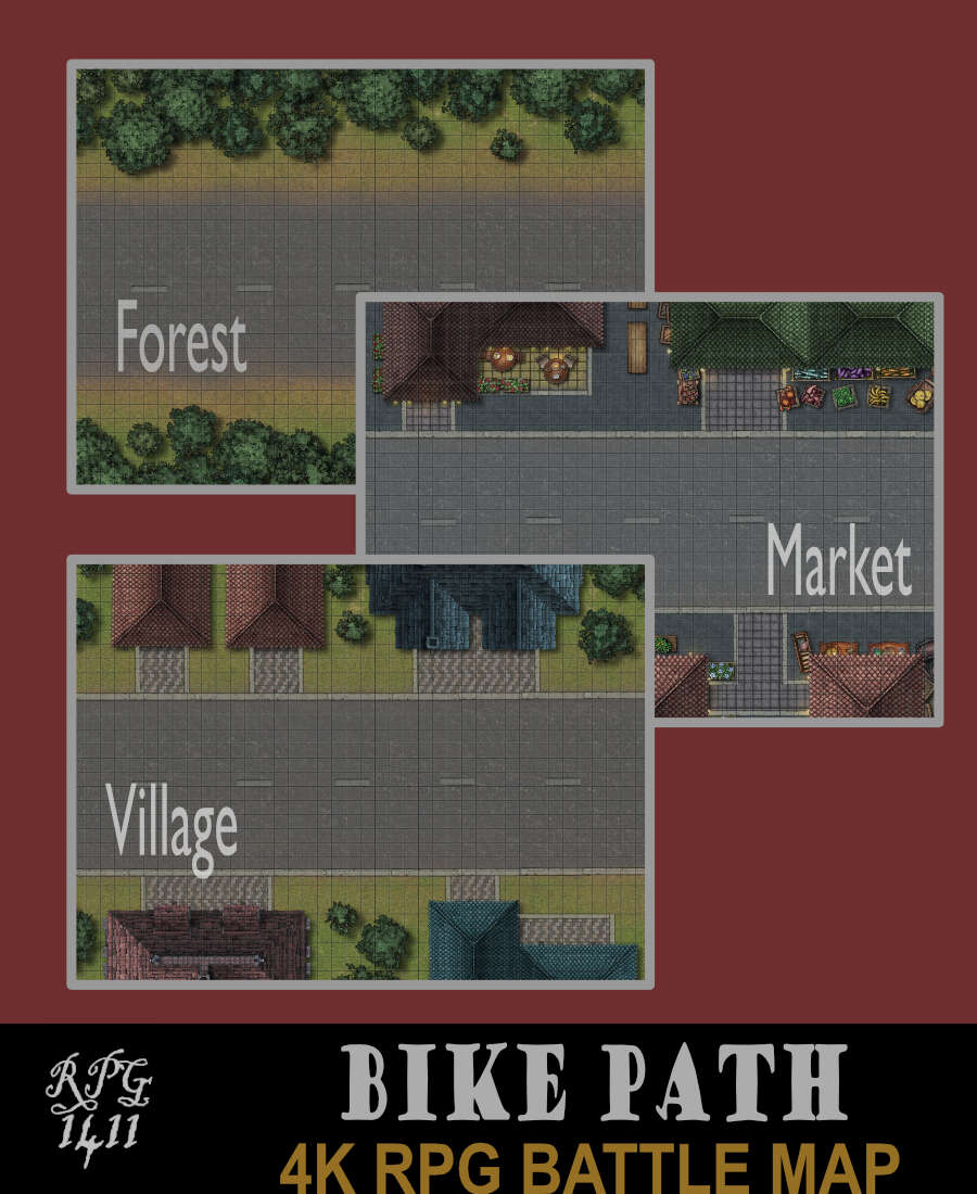 Bike path near the house, RPG Battle Map Set - RPG 1411 | DriveThruRPG
