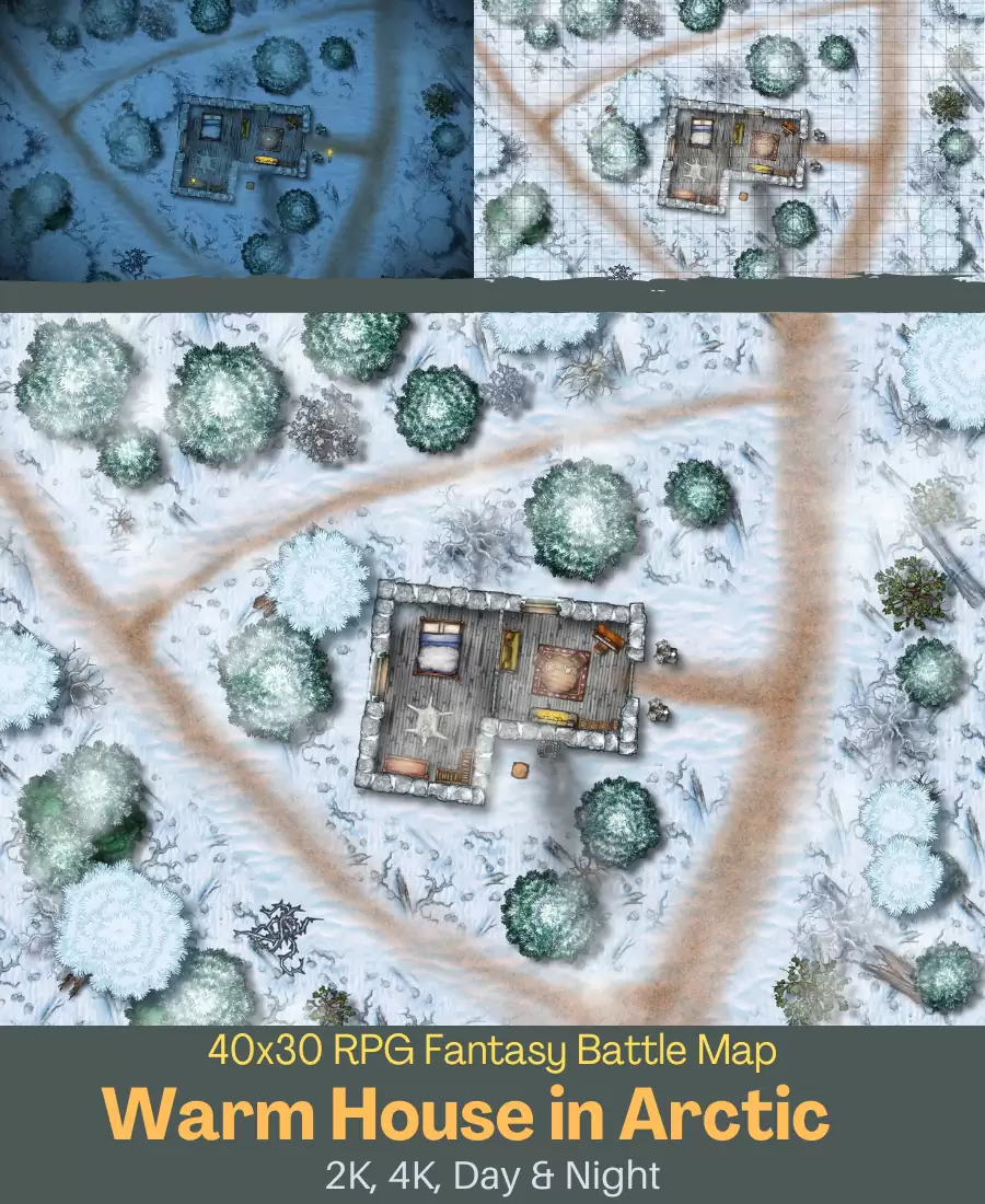 40x30 RPG Fantasy Battle Map - Warm House in Arctic - Adammapster ...