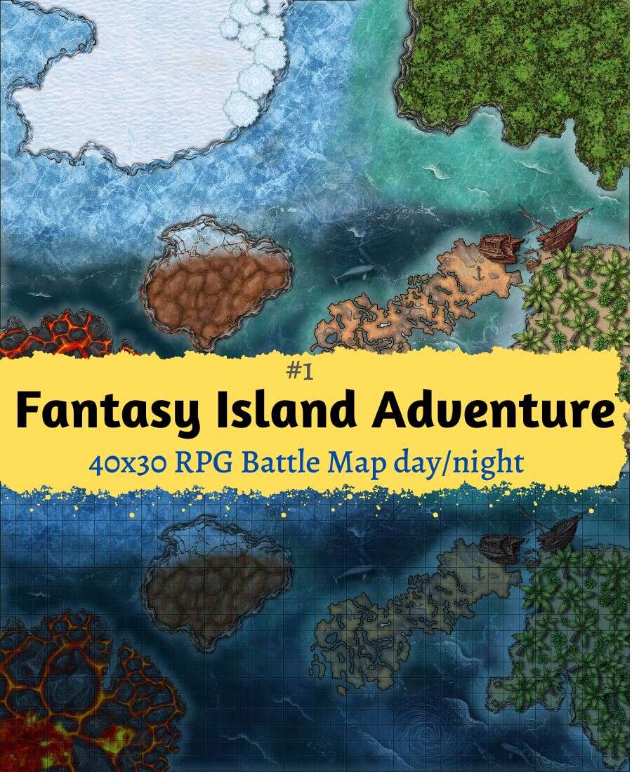 Fantasy Island Adventure #1 - 40x30 RPG Battle Map - Adammapster ...