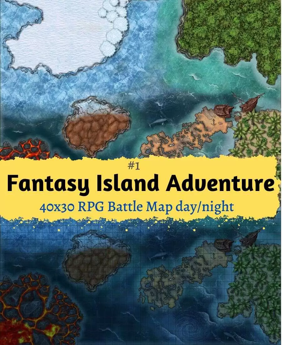 Fantasy Island Adventure #1 - 40x30 RPG Battle Map - Adammapster ...