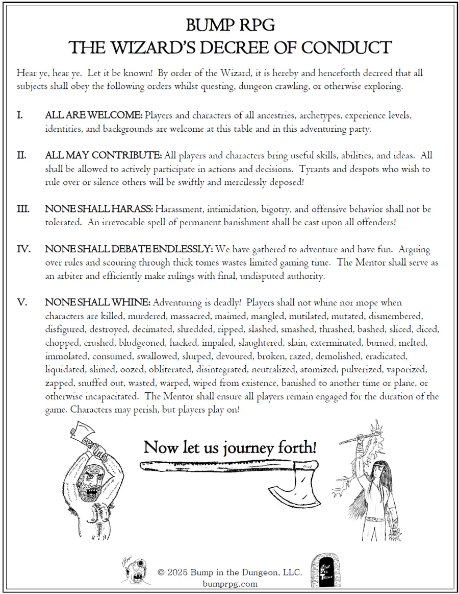Bump RPG- The Wizard's Decree of Conduct - Bump in the Dungeon ...