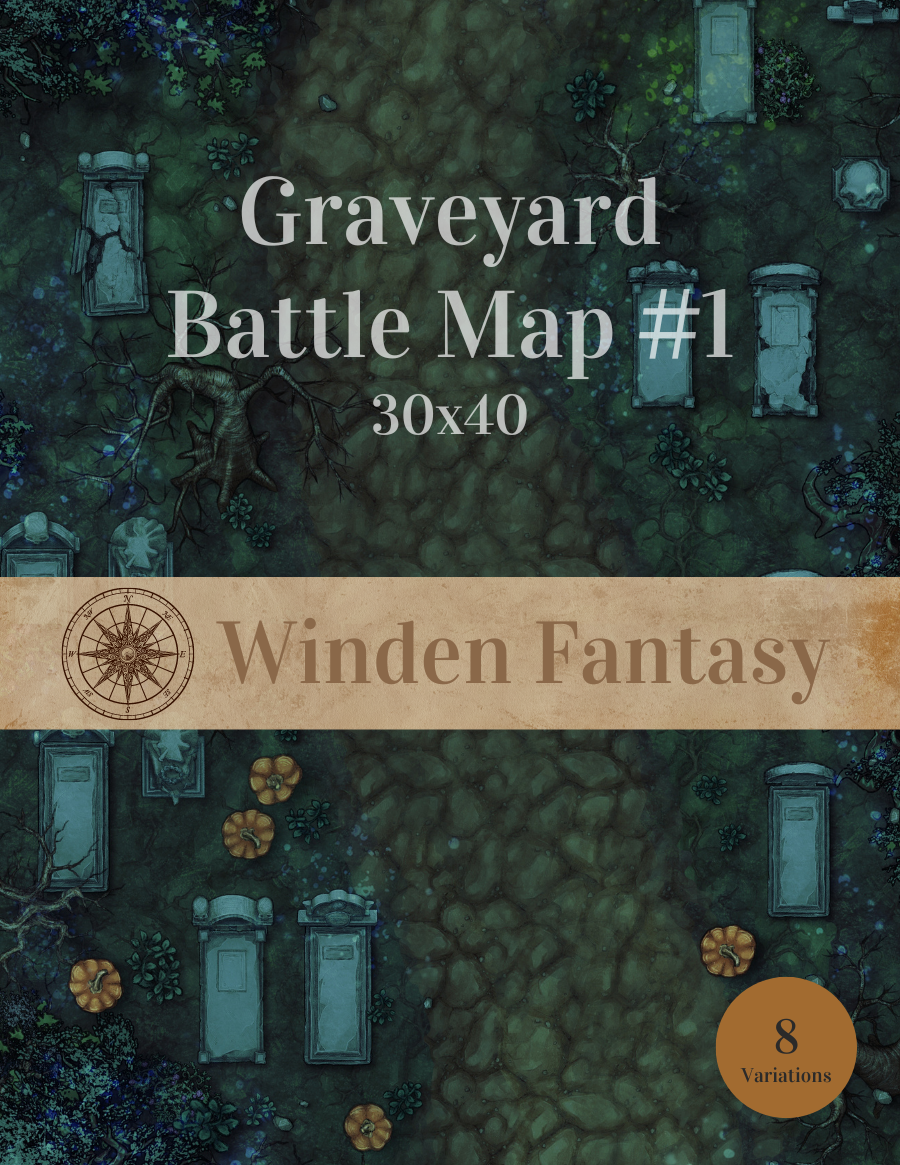 Graveyard Road Battle Map #1 - with/ without pumpkins - Winden Fantasy ...