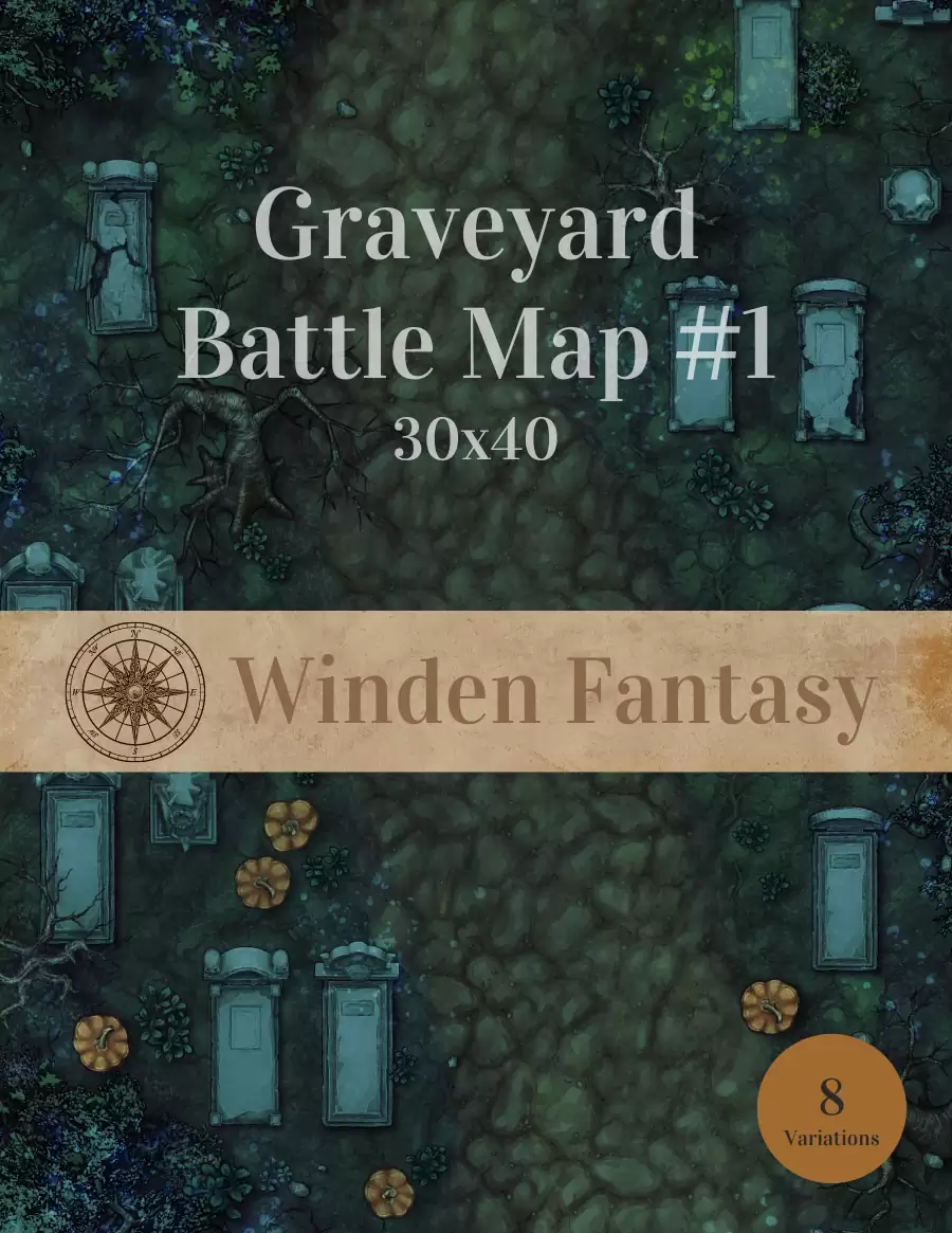 Graveyard Road Battle Map #1 - with/ without pumpkins - Winden Fantasy ...