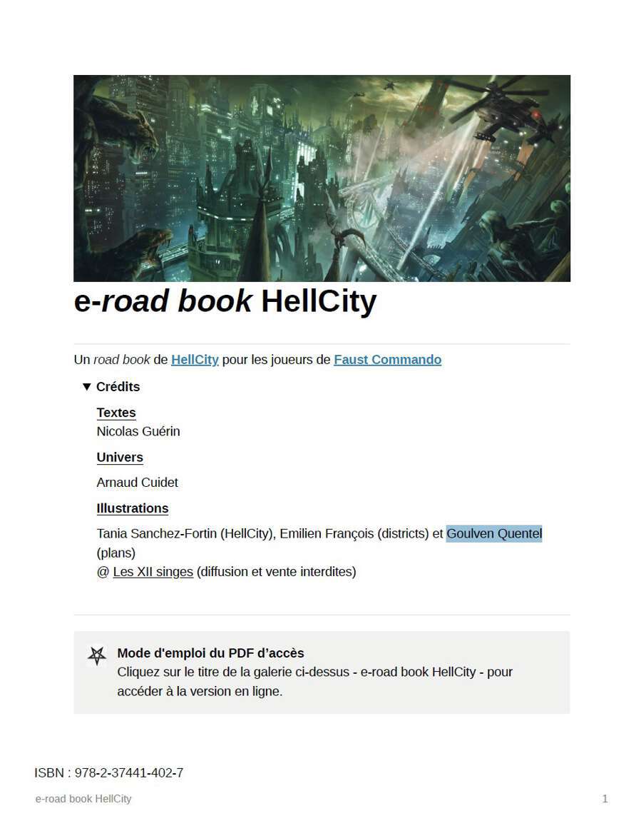 Faust Commando - e-road book Hell City (Aide de jeu) - Les XII Singes ...