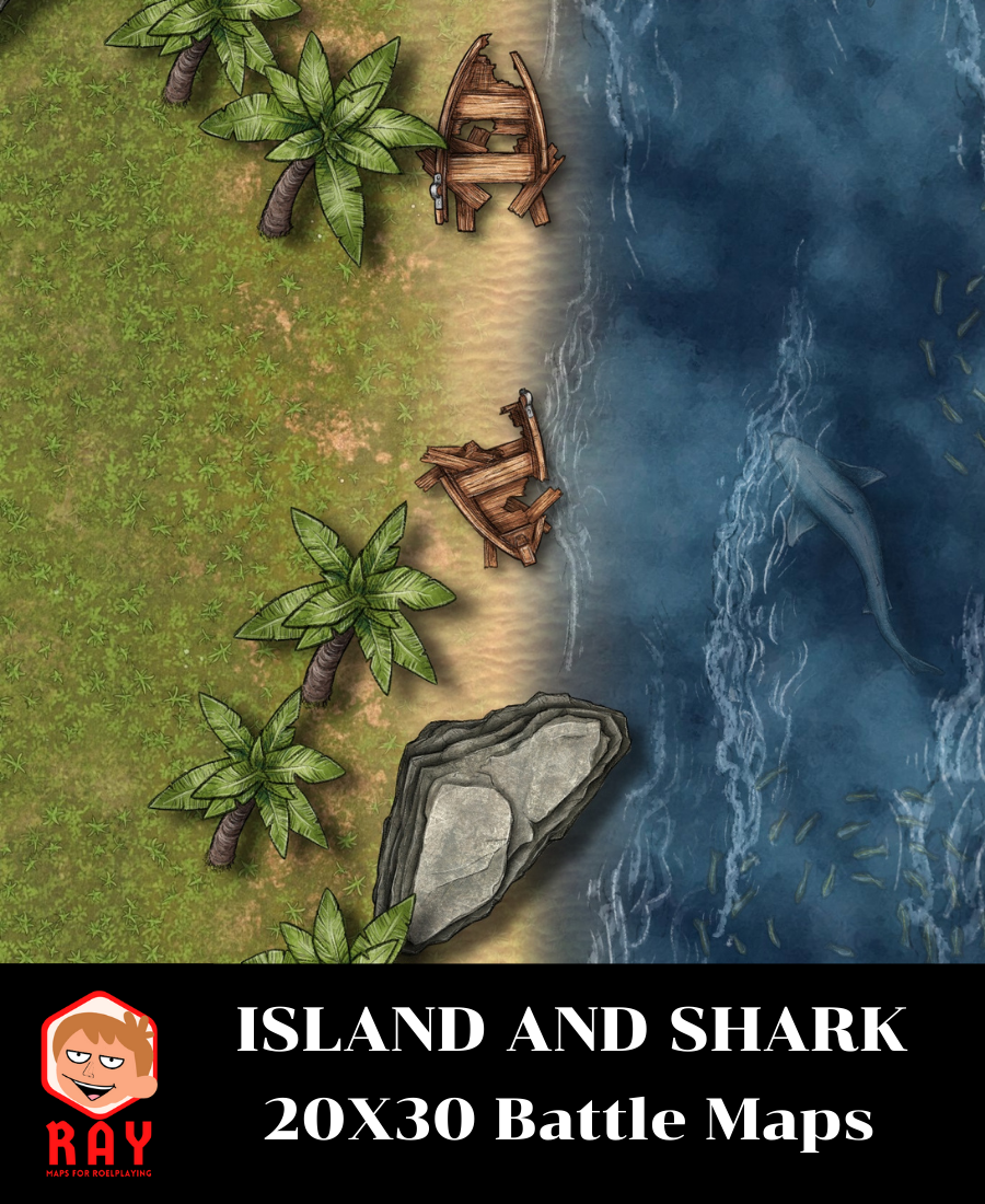 ISLAND AND SHARK 20X30 Battle Maps - RayMapRoleplaying | DriveThruRPG