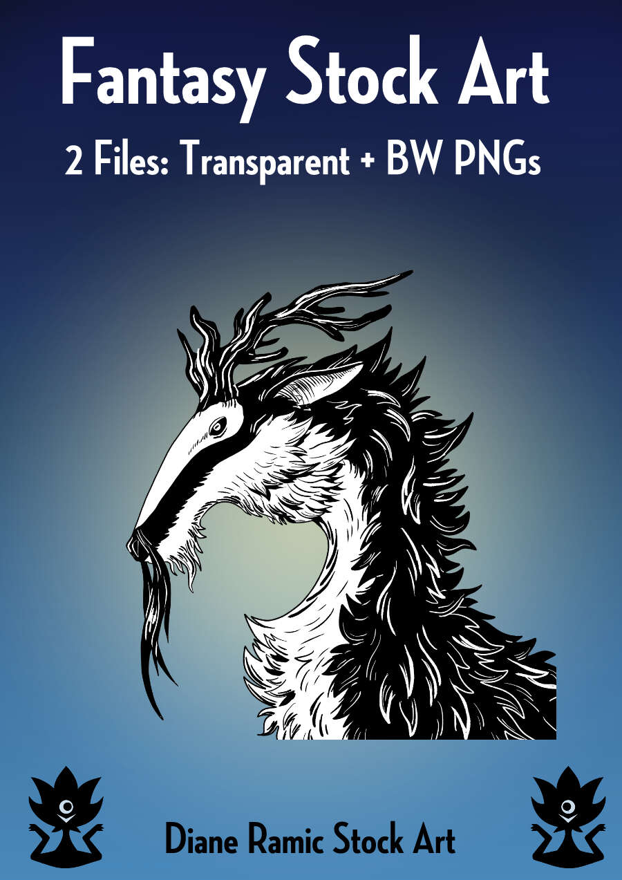 Fluffy Dragon Bust Stock Art - Diane Ramic Stock Art | Black and White ...