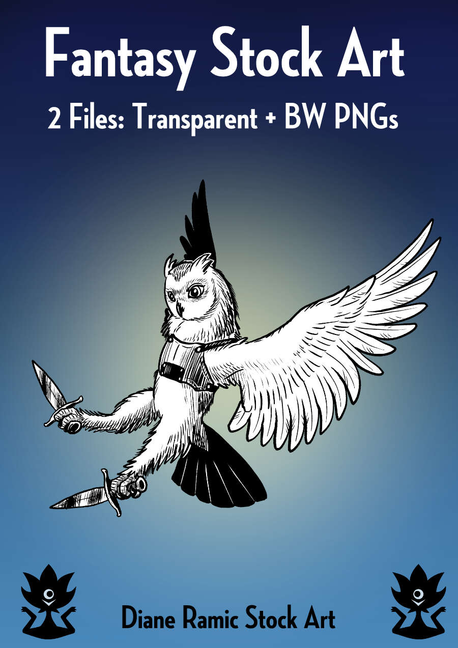 Noble Owl Stock Art - Diane Ramic Stock Art | Black and White | Fantasy ...