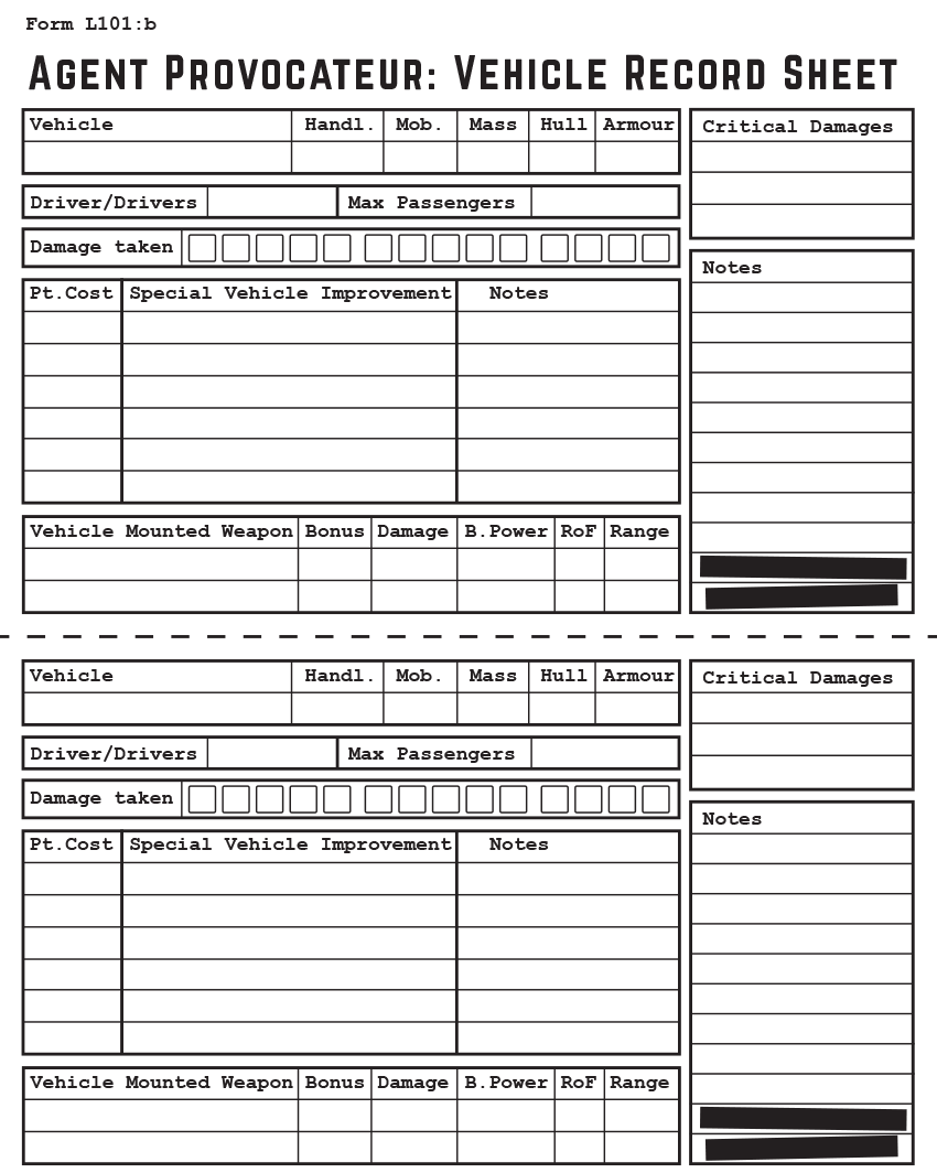 Vehicle record sheet for Agent Provocateur - Twin Engine Publishing ...