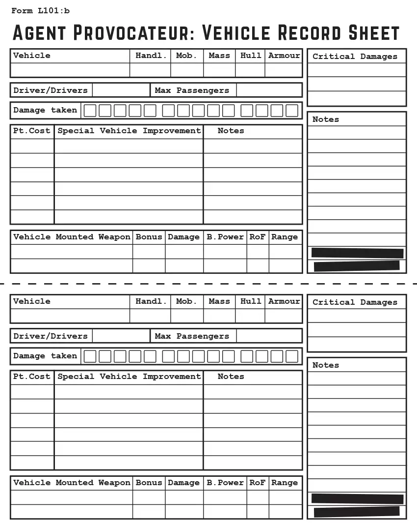 Vehicle record sheet for Agent Provocateur - Twin Engine Publishing ...