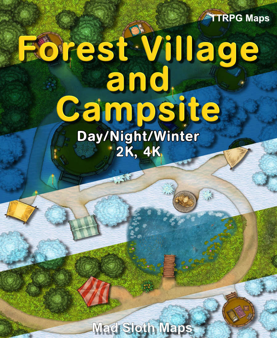 Forest Village and Campsite - TTRPG Fantasy Battle Maps (2K/4K) - Mad ...