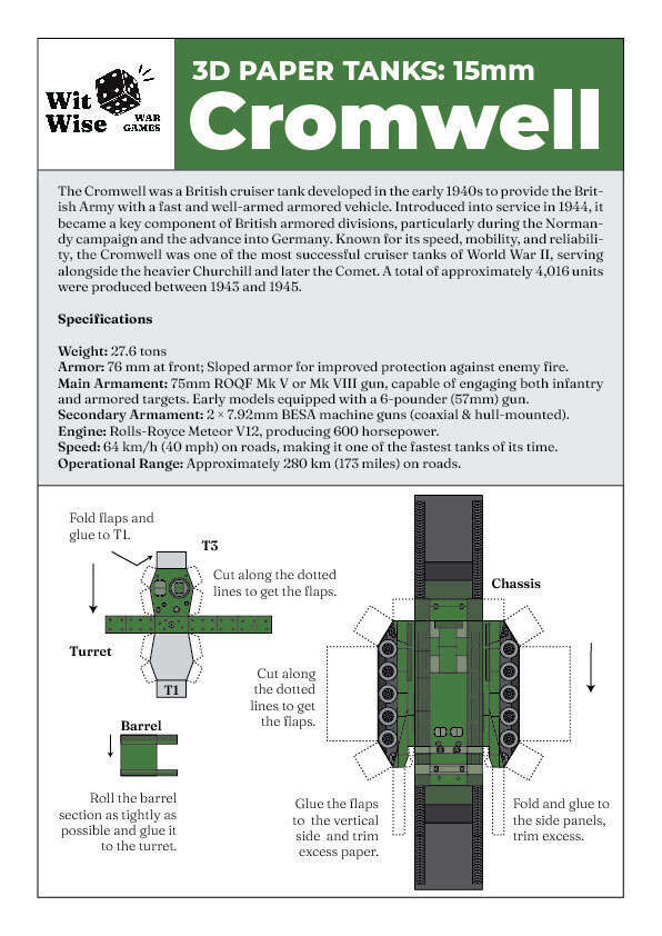 3D Paper Tanks | Cromwell | 15 MM 1:100 Scale - Witwise Wargames ...