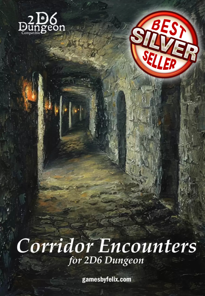 Corridor Encounters for 2D6 Dungeon - gamesbyfelix.com | 2D6 Dungeon | DriveThruRPG