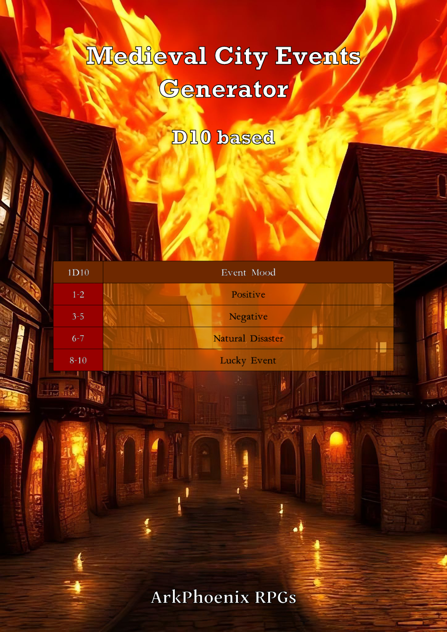 Medieval City Events - D10 based Generator - Arkphoenix RPGs | DriveThruRPG