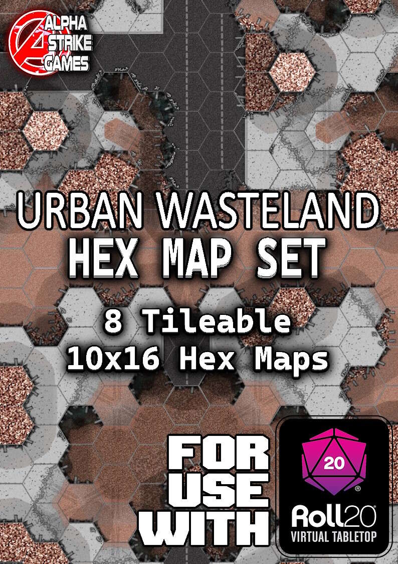 Urban Wasteland Hex Map Set (VTT) - Alpha Strike Games Limited | Hex Maps | For Roll20 ...