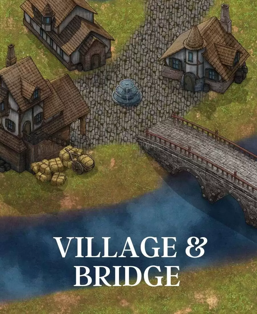 Village & Bridge RPG Encounter Battle Map - Sesiana | DriveThruRPG